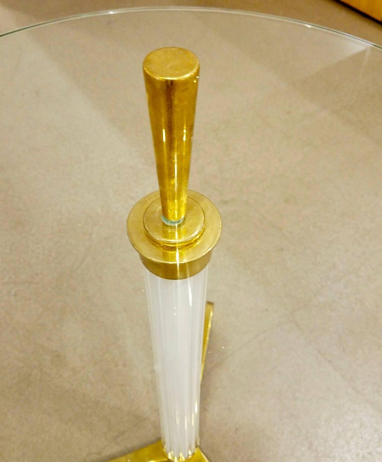 Italian Midcentury White Murano Glass and Brass Tripod Side or End ...