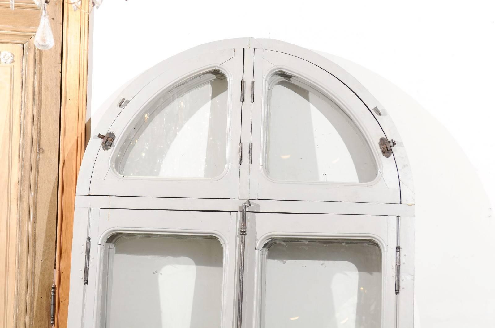 French Arched Window from an Orangerie with Original Soft Grey Paint ...