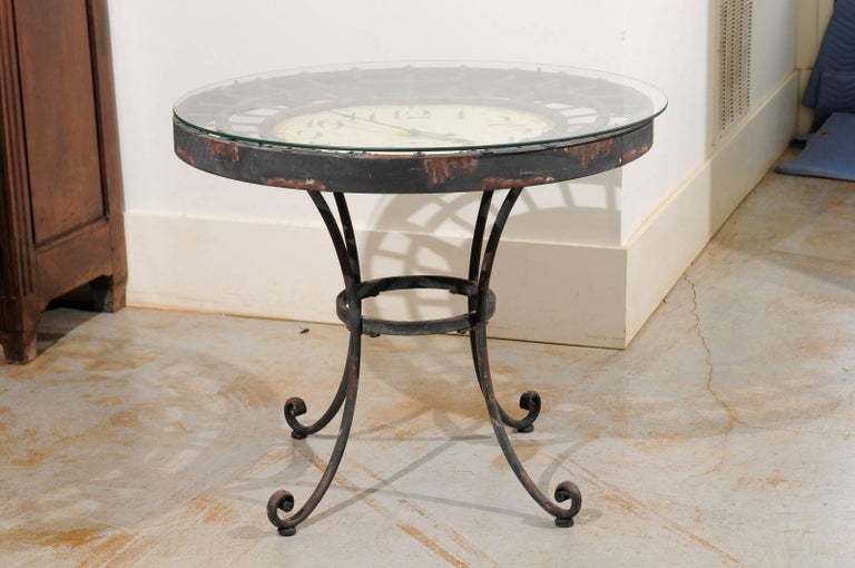 French Vintage Clock Face Mounted in Cast Iron Base Side Table, circa ...