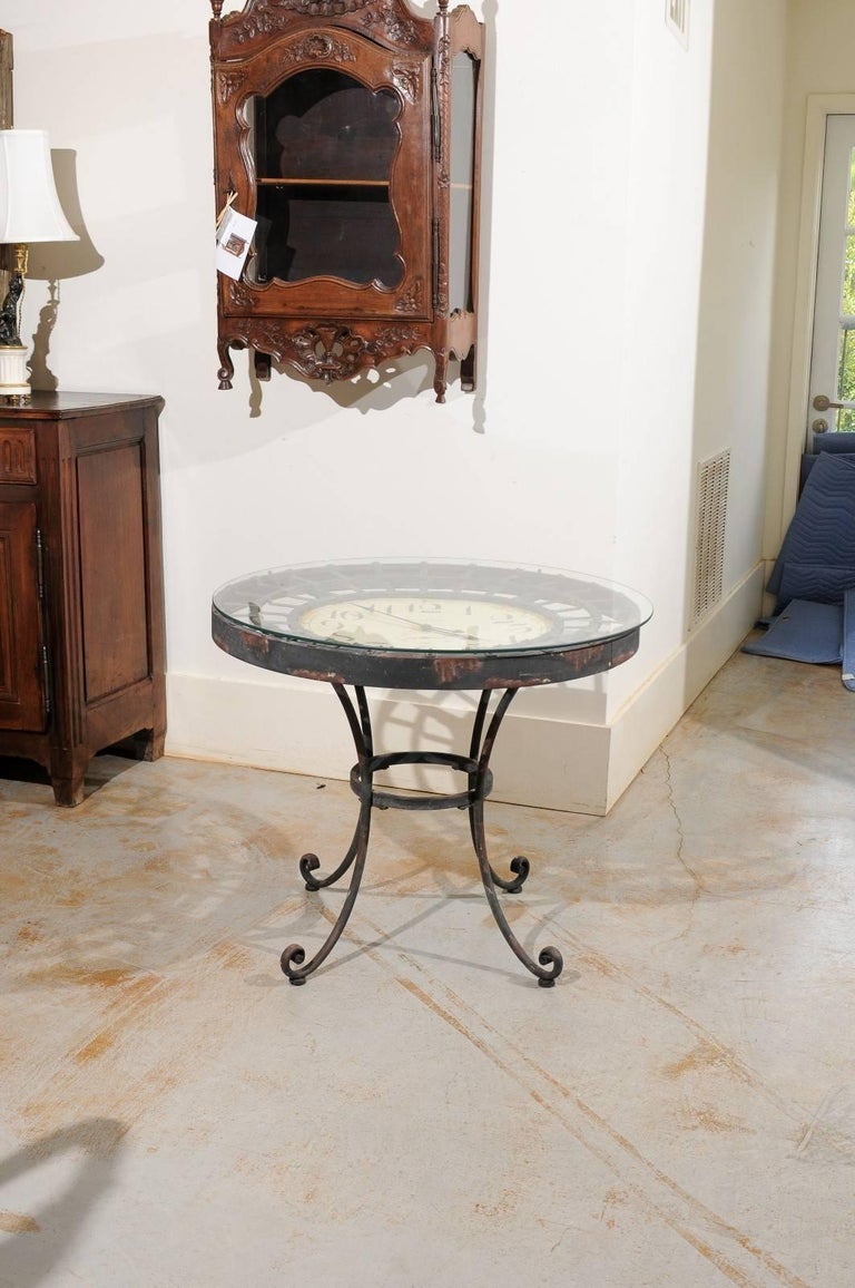 French Vintage Clock Face Mounted in Cast Iron Base Side Table, circa ...