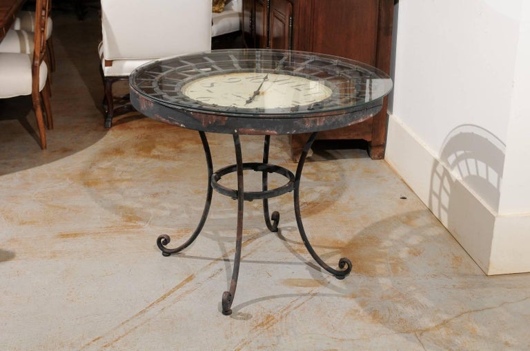 French Vintage Clock Face Mounted in Cast Iron Base Side Table, circa ...