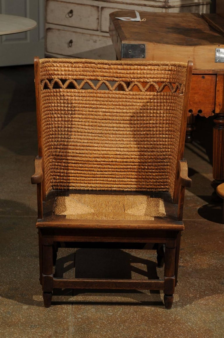 19th Century Scottish Orkney Chair with Handwoven Straw Back and Zigzag ...