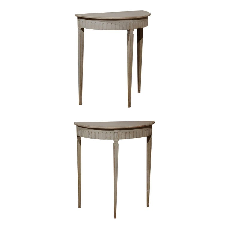 Pair of Swedish 19th Century Neoclassical Style Painted Demilune ...