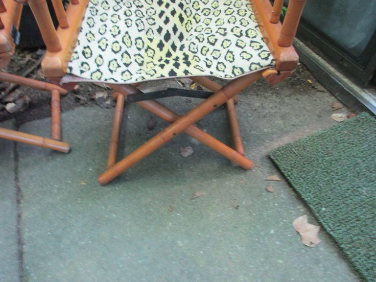 Leopard Needlepoint Mid-Century Pair of Faux Bamboo Folding Chairs For ...