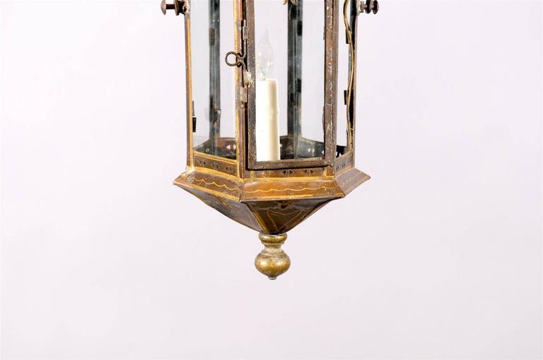 Hexagonal Painted Tole Single Light Lantern, France, 19th Century For ...