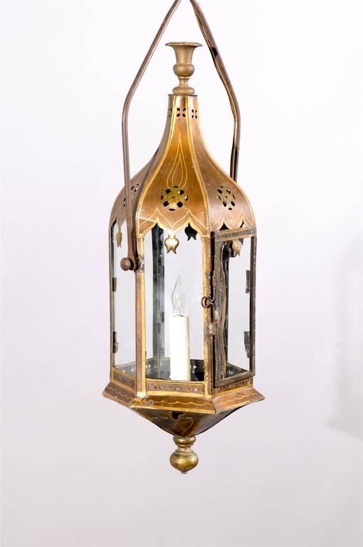 Hexagonal Painted Tole Single Light Lantern, France, 19th Century For ...