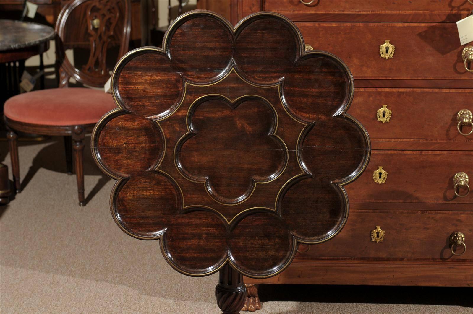 Manx Rosewood Tilt-Top Table with Carved Recesses and Brass Inlay, circa 1890 at 1stDibs