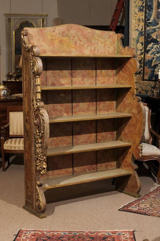 Rococo Style Giltwood and Polychrome Painted Open Bookcase, Spain 20th ...
