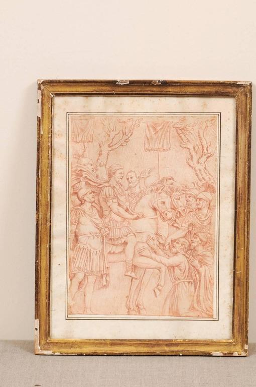 Gilt Framed Sanguine Drawing of Roman Scene, Italy 17th Century at 1stDibs