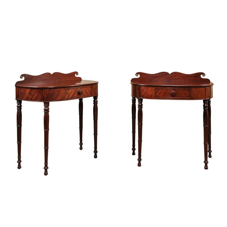 Pair of 19th Century Federal Style Mahogany Demilune Console Tables at ...