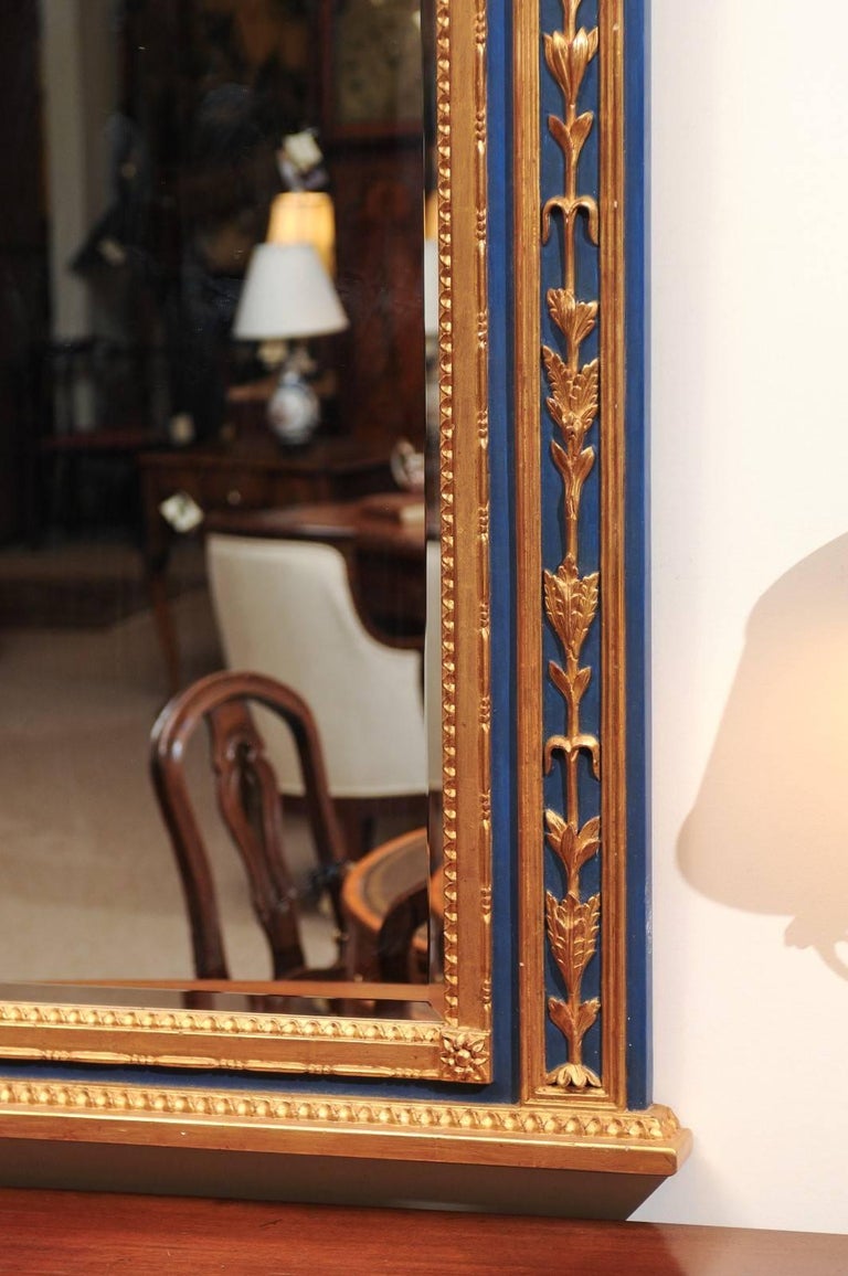 Louis XVI Style Blue Painted and Parcel Gilt Trumeau Mirror, Handmade ...