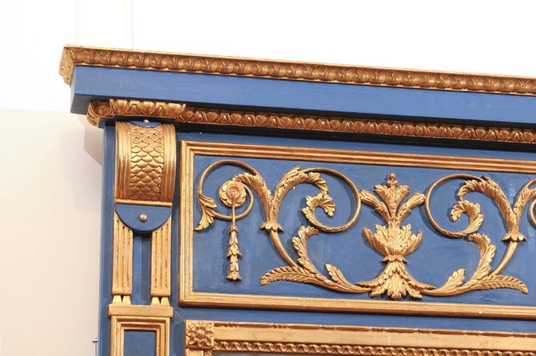 Louis XVI Style Blue Painted and Parcel Gilt Trumeau Mirror, Handmade ...