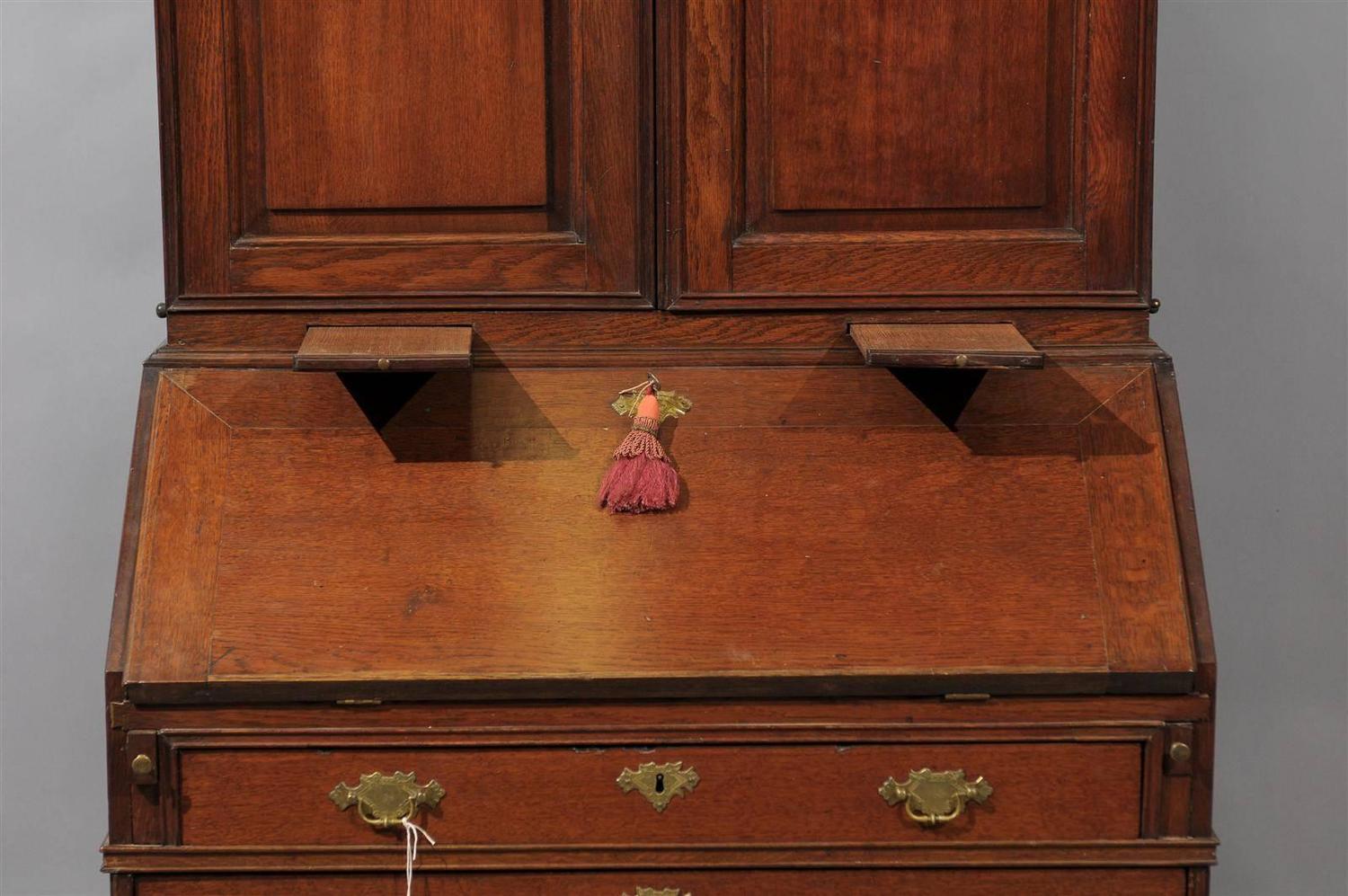 George I Oak Bureau Bookcase with Broken Pediment and Blind Doors For ...