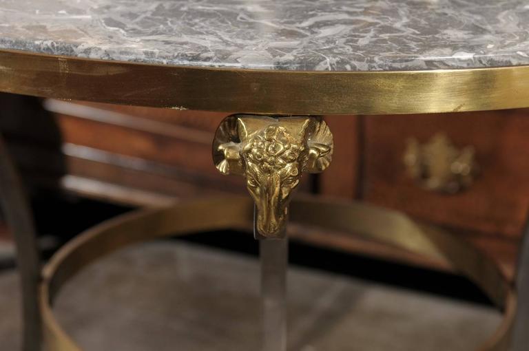 French Directoire Style Mid 20th Century Steel, Brass and Marble Top ...
