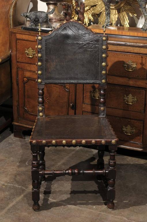 English Early 20th Century Single Leather Side Spanish Renaissance ...