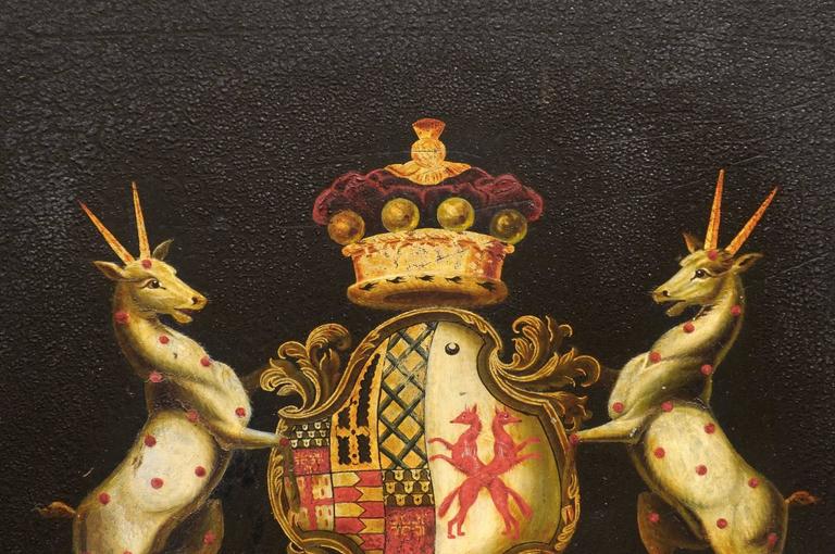 English Turn of the Century Antelope Coat of Arms Oil on Board Painting ...
