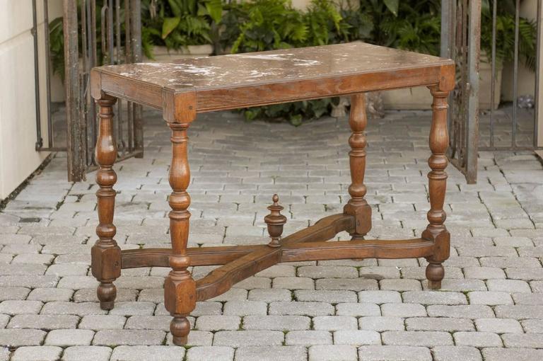French Wood Pastry Table with Marble Top at 1stDibs
