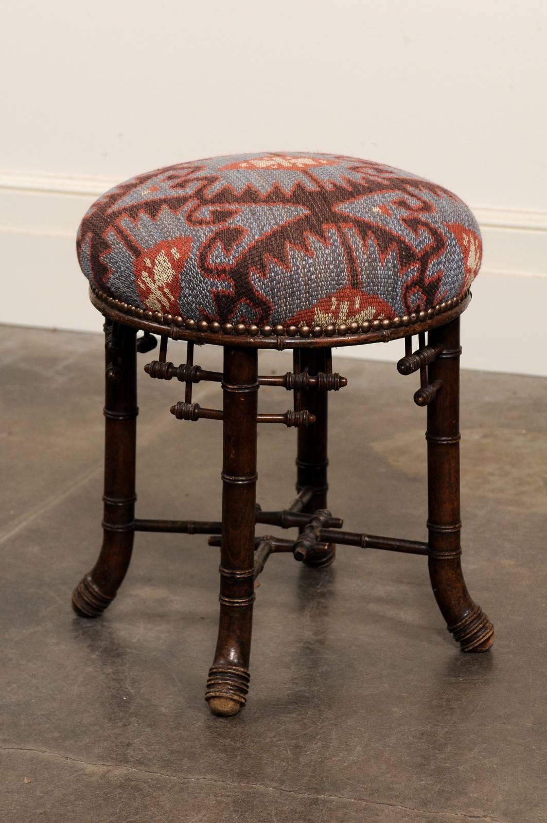 French Chinese Chippendale Style Upholstered Stool from the Turn of the ...