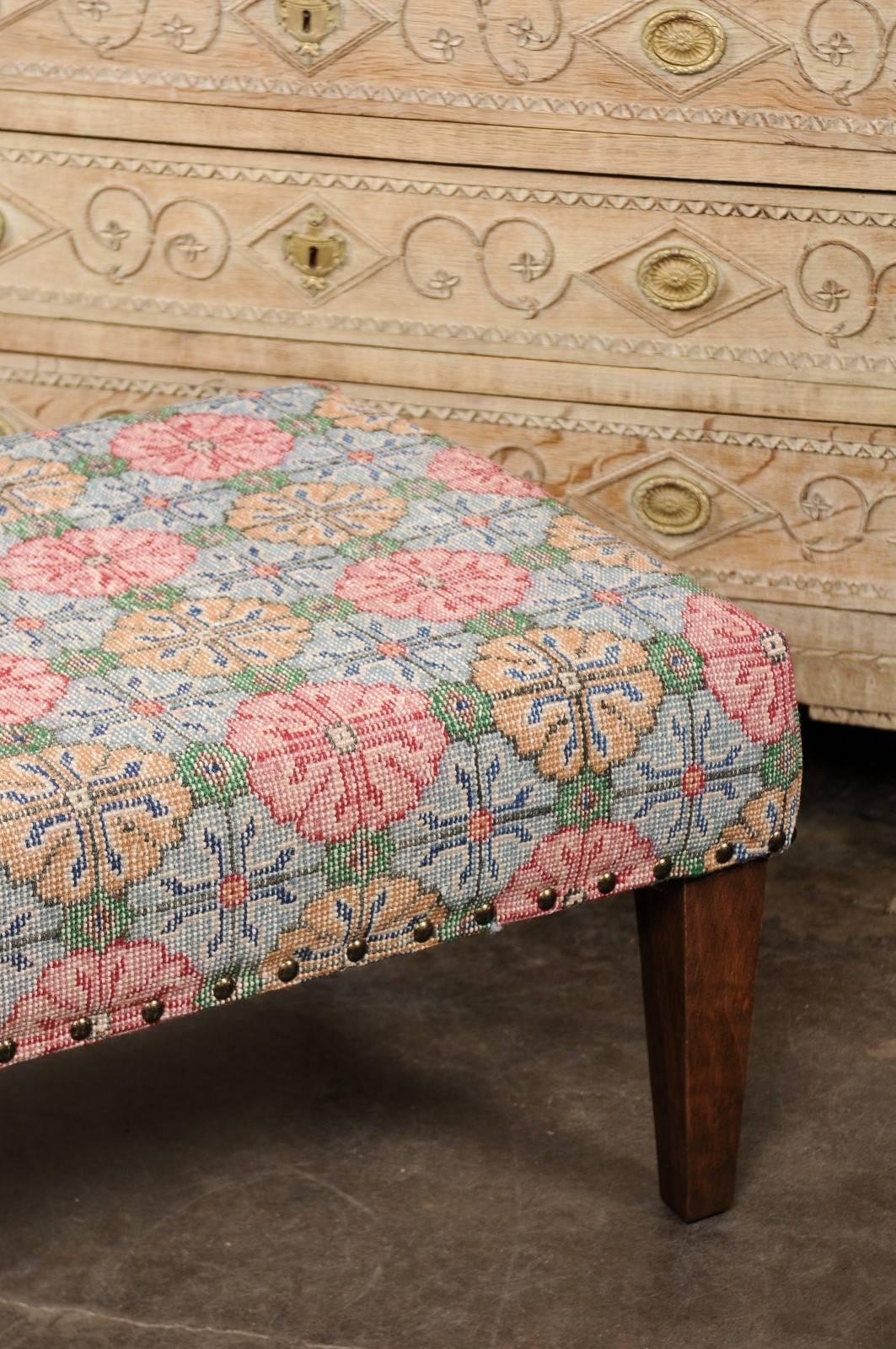 Upholstered Ottoman Made of Midcentury Colorful Turkish Rug over Custom ...