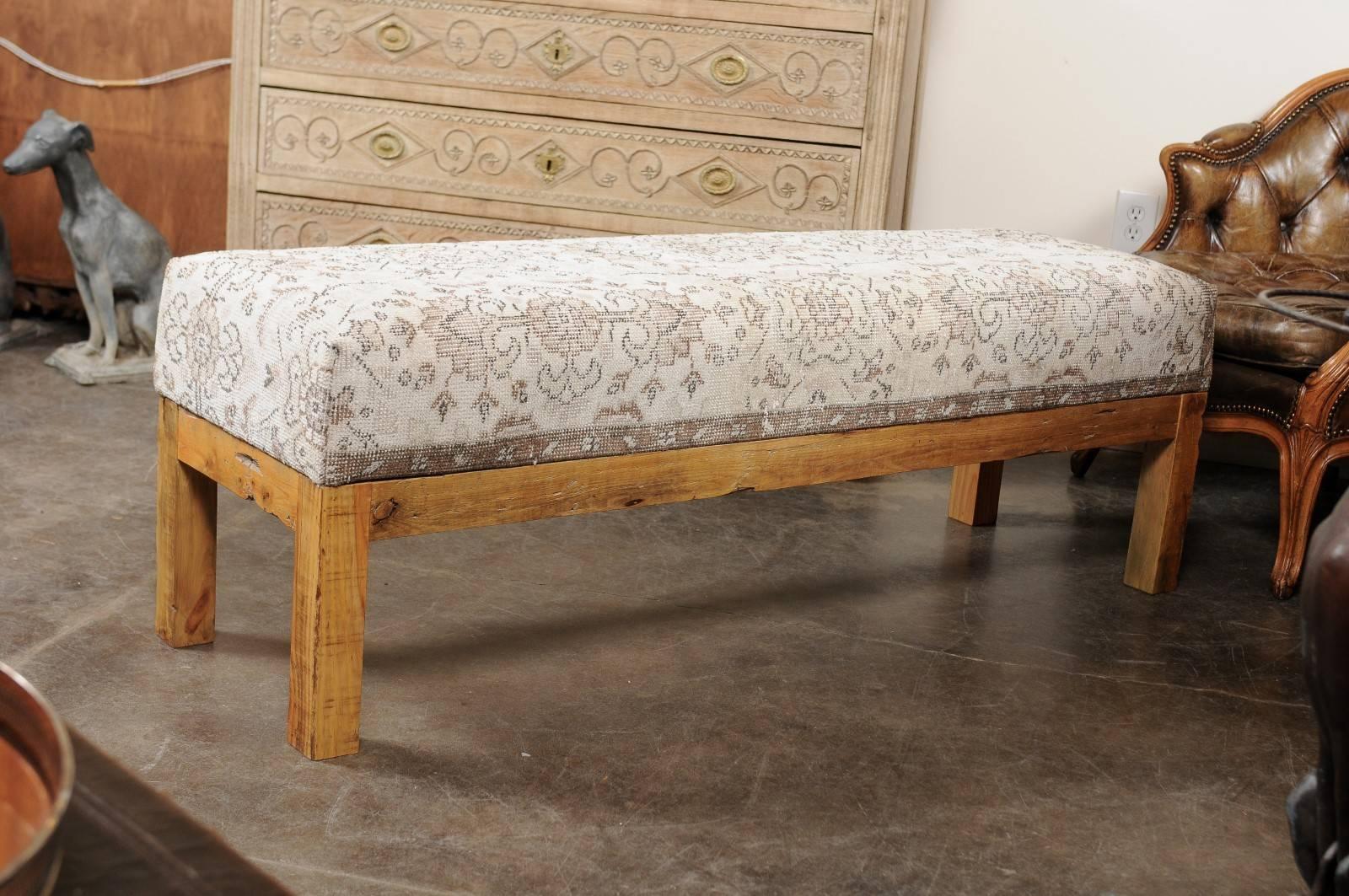 Light Colored Vintage Turkish Wool Upholstered Bench over Old Wooden ...
