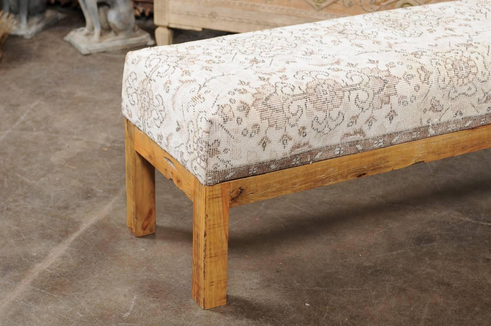 Light Colored Vintage Turkish Wool Upholstered Bench over Old Wooden ...
