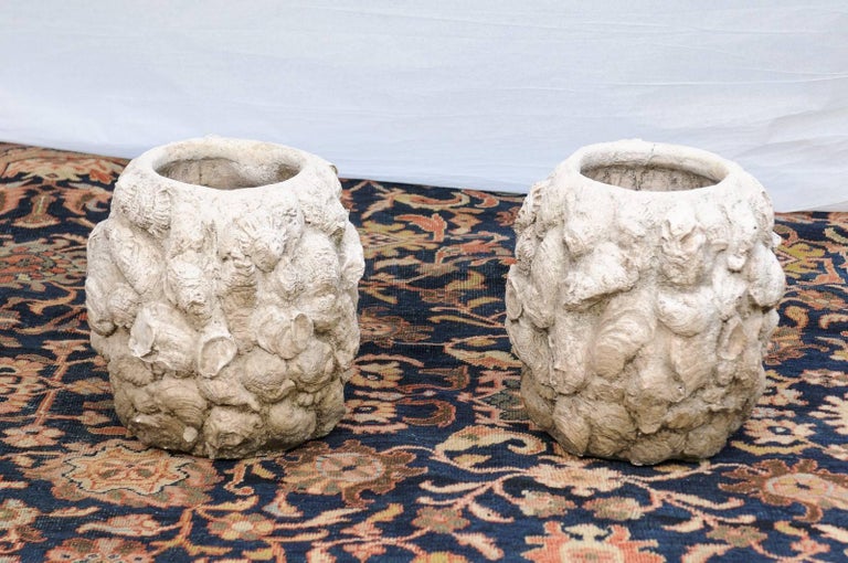Pair of Round Concrete Shell Planters from the Mid-20th Century at 1stDibs
