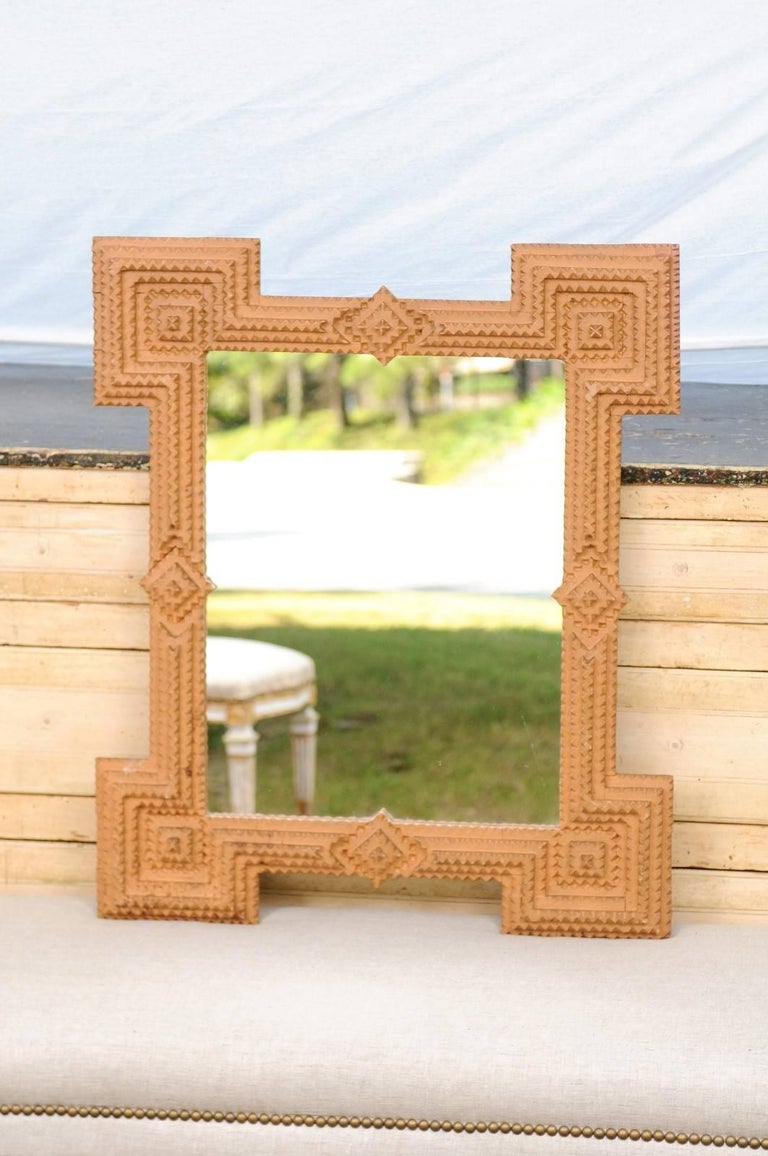 French Tramp Art Painted Terracotta Mirror from the Early 20th Century ...