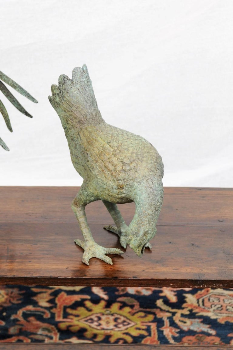 Pair of Italian Bronze Rooster and Hen Sculptures from the Mid-20th ...