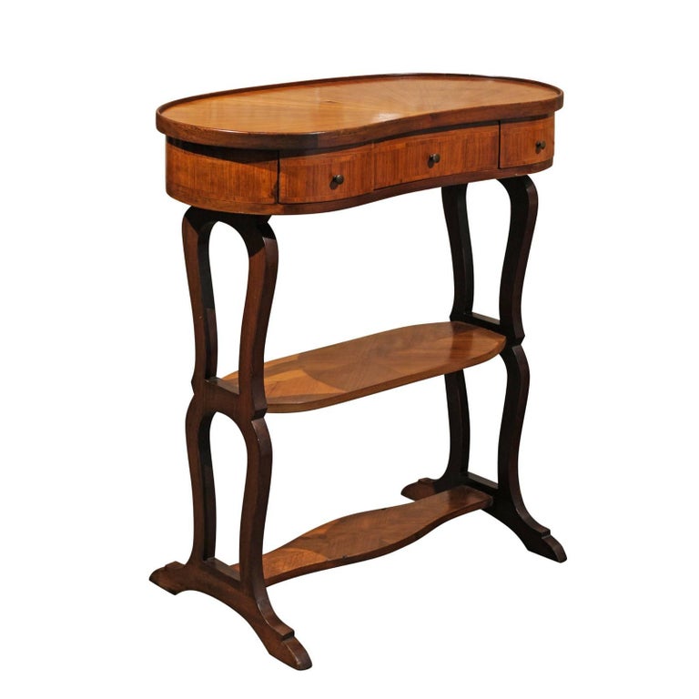 French Inlaid Bean-Shaped Tiered Small Side Table from the 1920s at 1stDibs