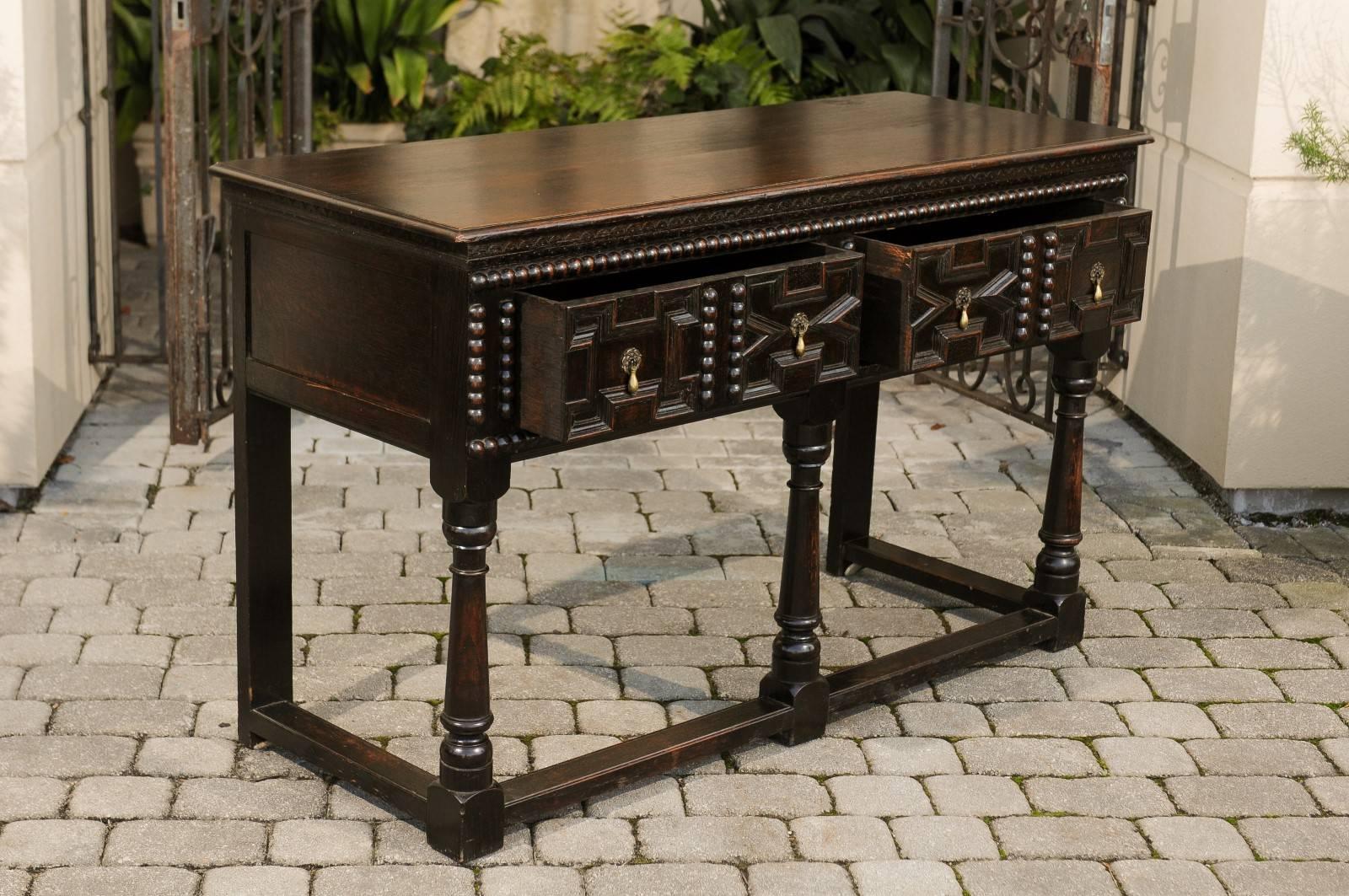 English 1880s Geometric Front Two-Drawer Dark Oak Server with Baluster ...