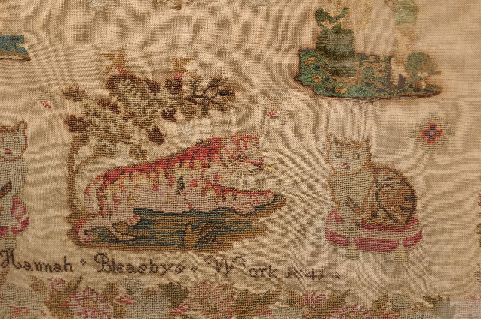 English Framed Petit Point Sampler with Animals and Floral Motifs ...