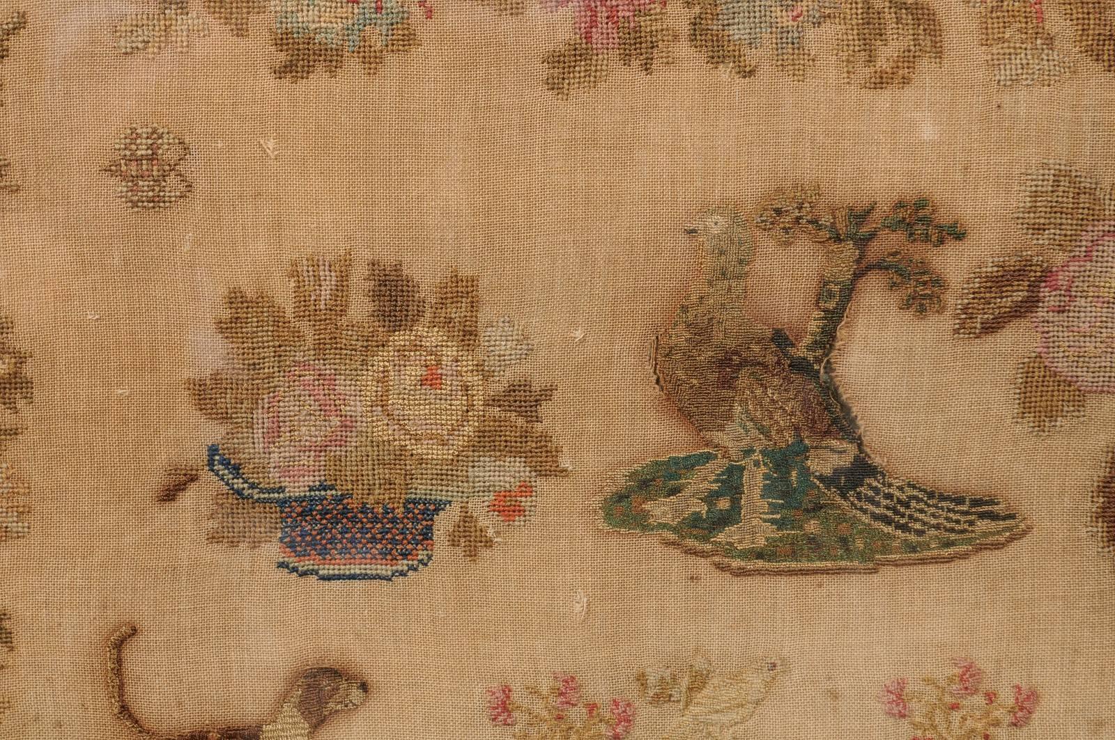 English Framed Petit Point Sampler with Animals and Floral Motifs ...