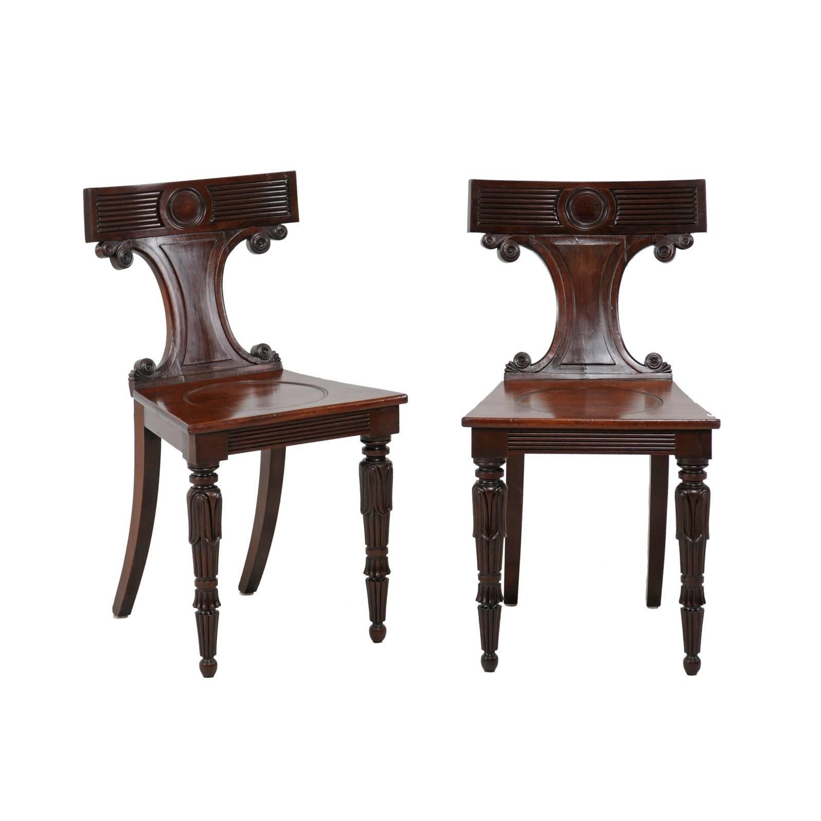 Pair of English Mahogany Hall with C-Scroll Motifs Chairs from the ...
