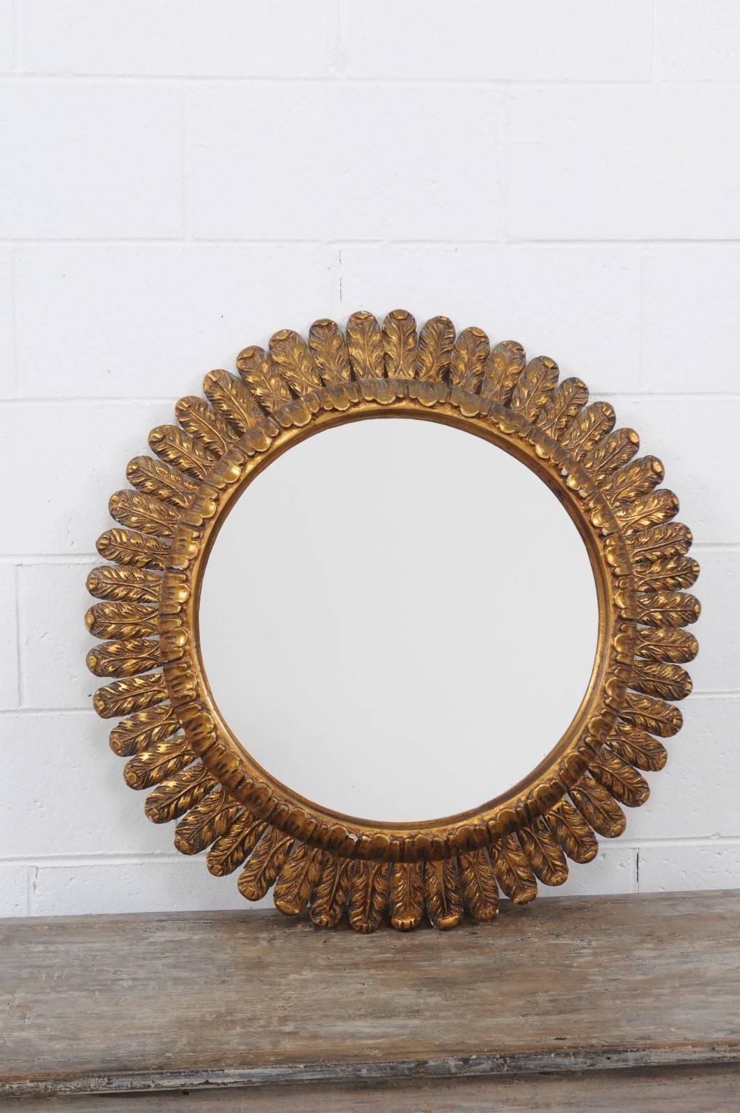 French Vintage Giltwood Sunburst Mirror with Waterleaves from the ...