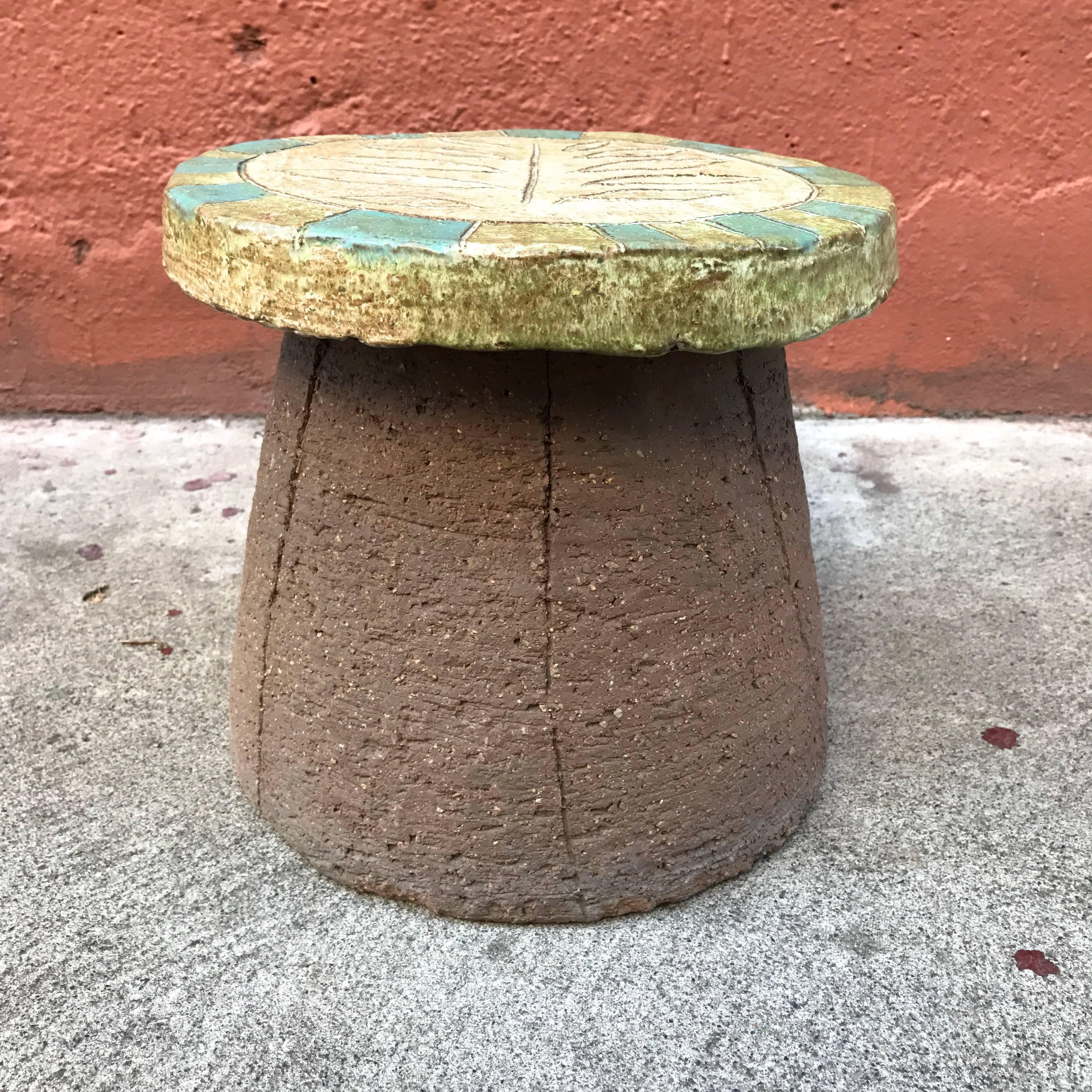 Stan Bitters Low Ceramic Leaf Motif Stool/Side Table at 1stDibs
