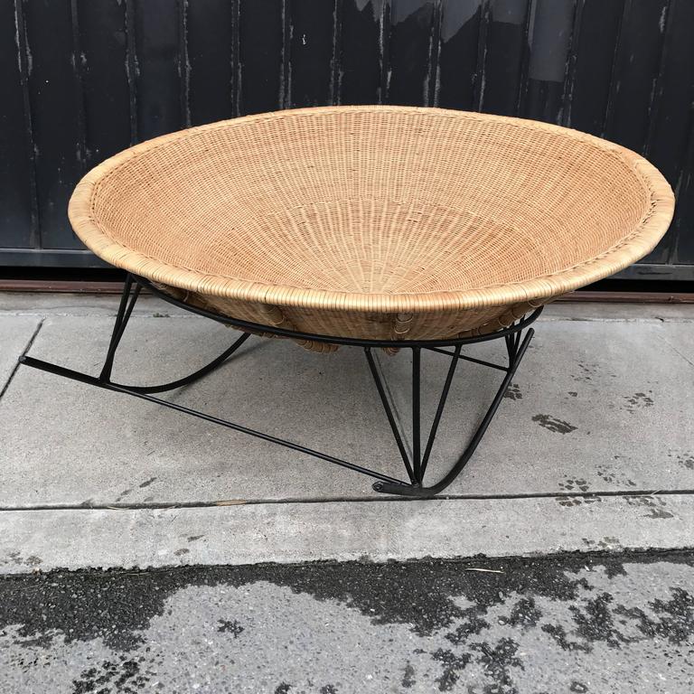 Large Rattan Basket and Iron Modernist Rocking Lounge at 1stDibs