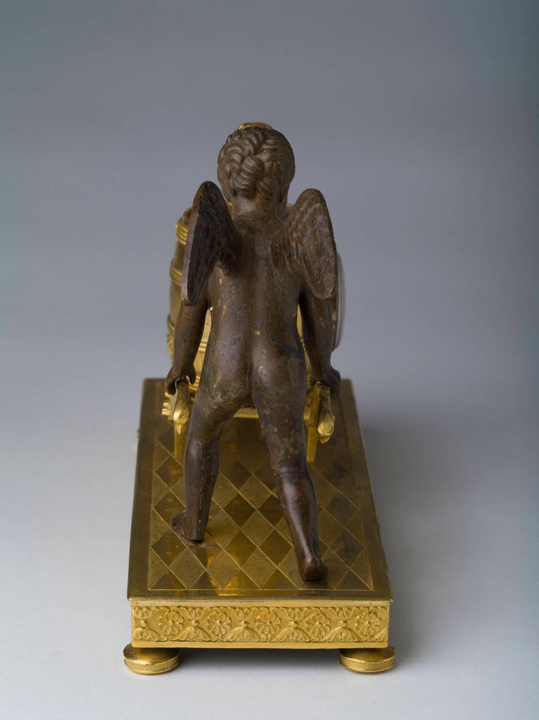 Empire Ormolu and Patinated Bronze Figural Clock For Sale at 1stDibs
