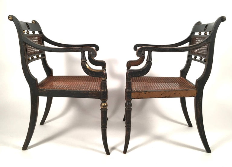 Pair of English Regency Period Neoclassical Armchairs at 1stDibs