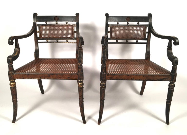 Pair of English Regency Period Neoclassical Armchairs at 1stDibs