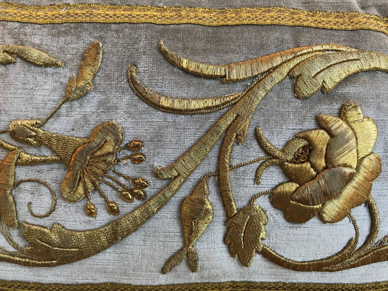 Antique European Gold Metallic Embroidery Pillow For Sale at 1stDibs