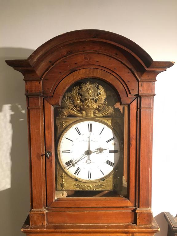 19th Century, French Red Pine Grandfather Clock For Sale at 1stDibs
