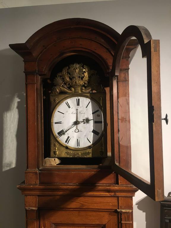 19th Century, French Red Pine Grandfather Clock For Sale at 1stDibs