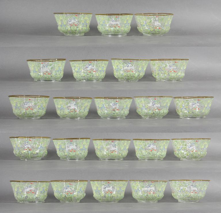 Large Set of Enameled Venetian Stemware and Dessert Cups at 1stDibs