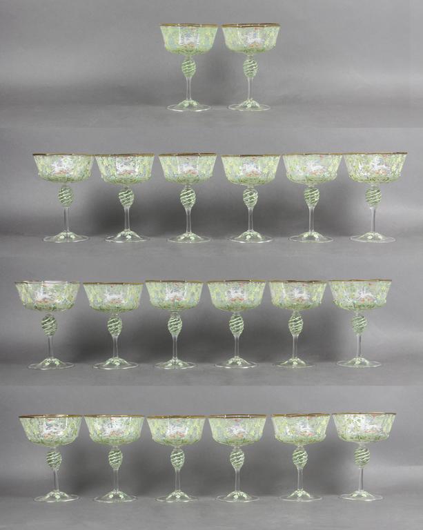 Large Set of Enameled Venetian Stemware and Dessert Cups at 1stDibs