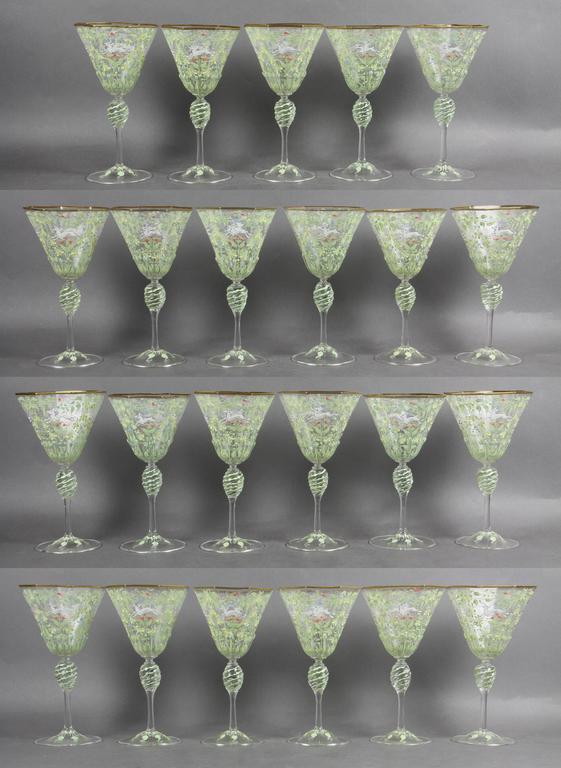 Large Set of Enameled Venetian Stemware and Dessert Cups at 1stDibs