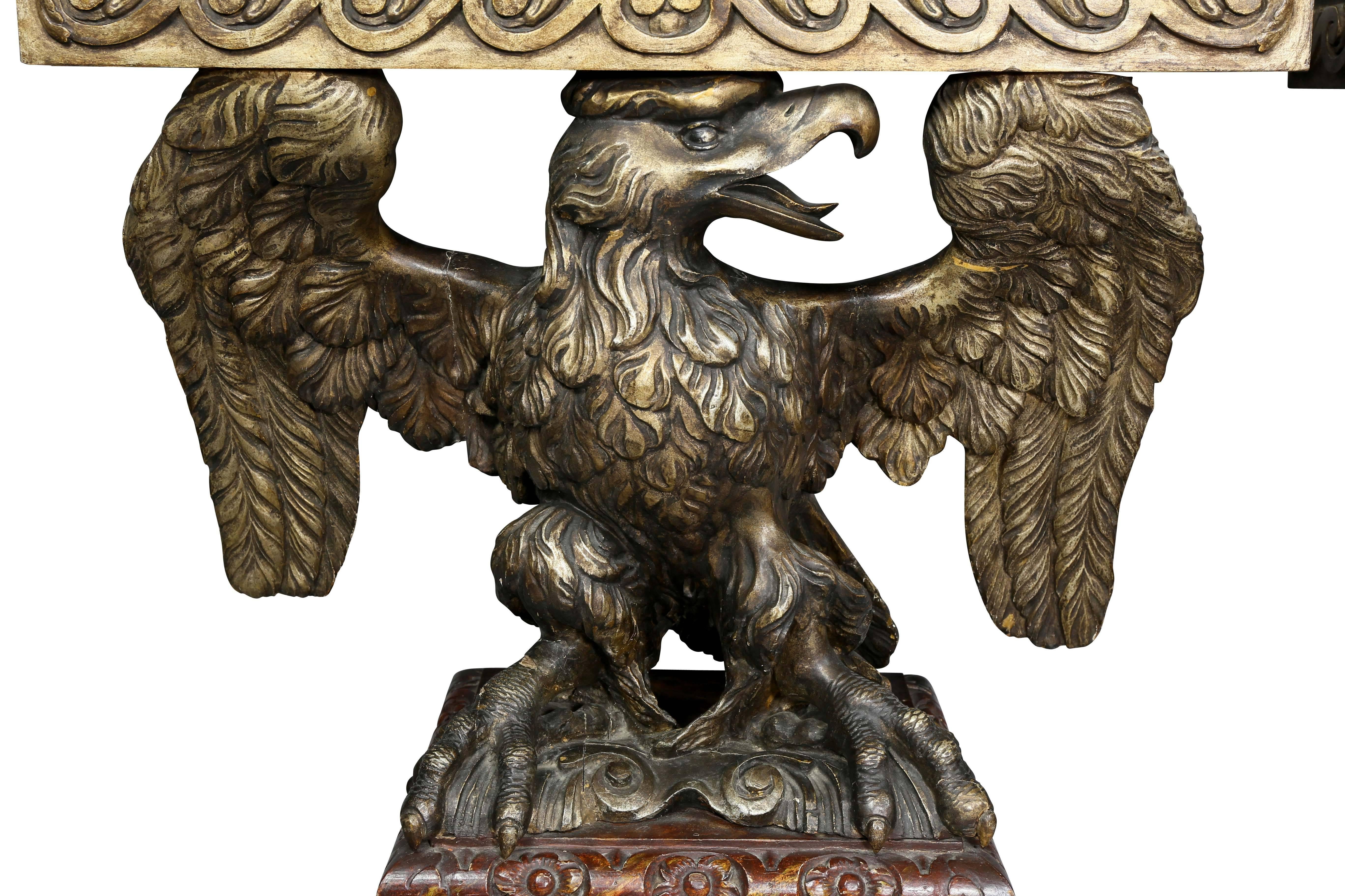 Pair of George II Style Giltwood and Grey Marble Eagle Console Tables ...