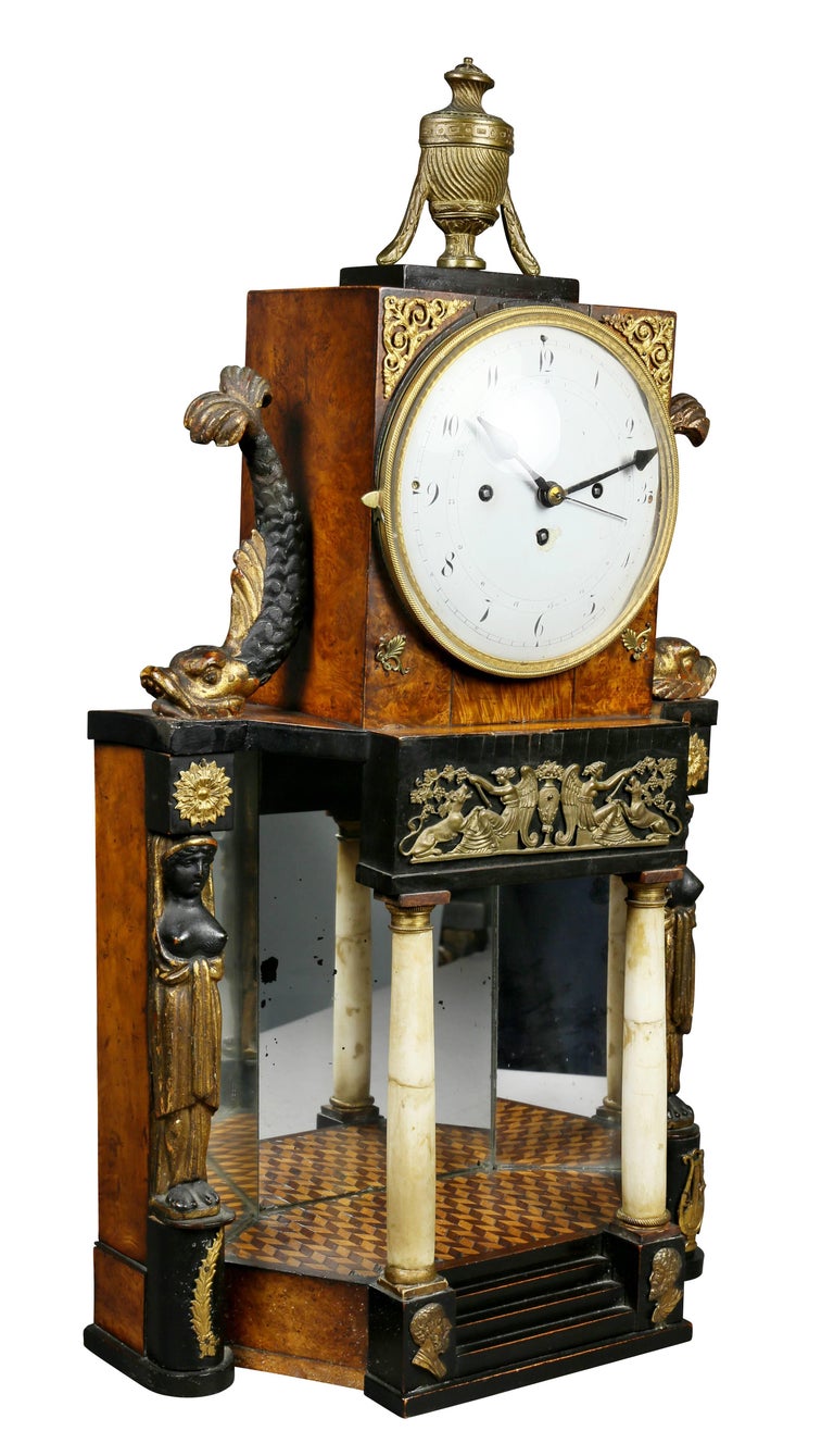 Biedermeier Fruitwood and Ebonized Mantle Clock at 1stDibs