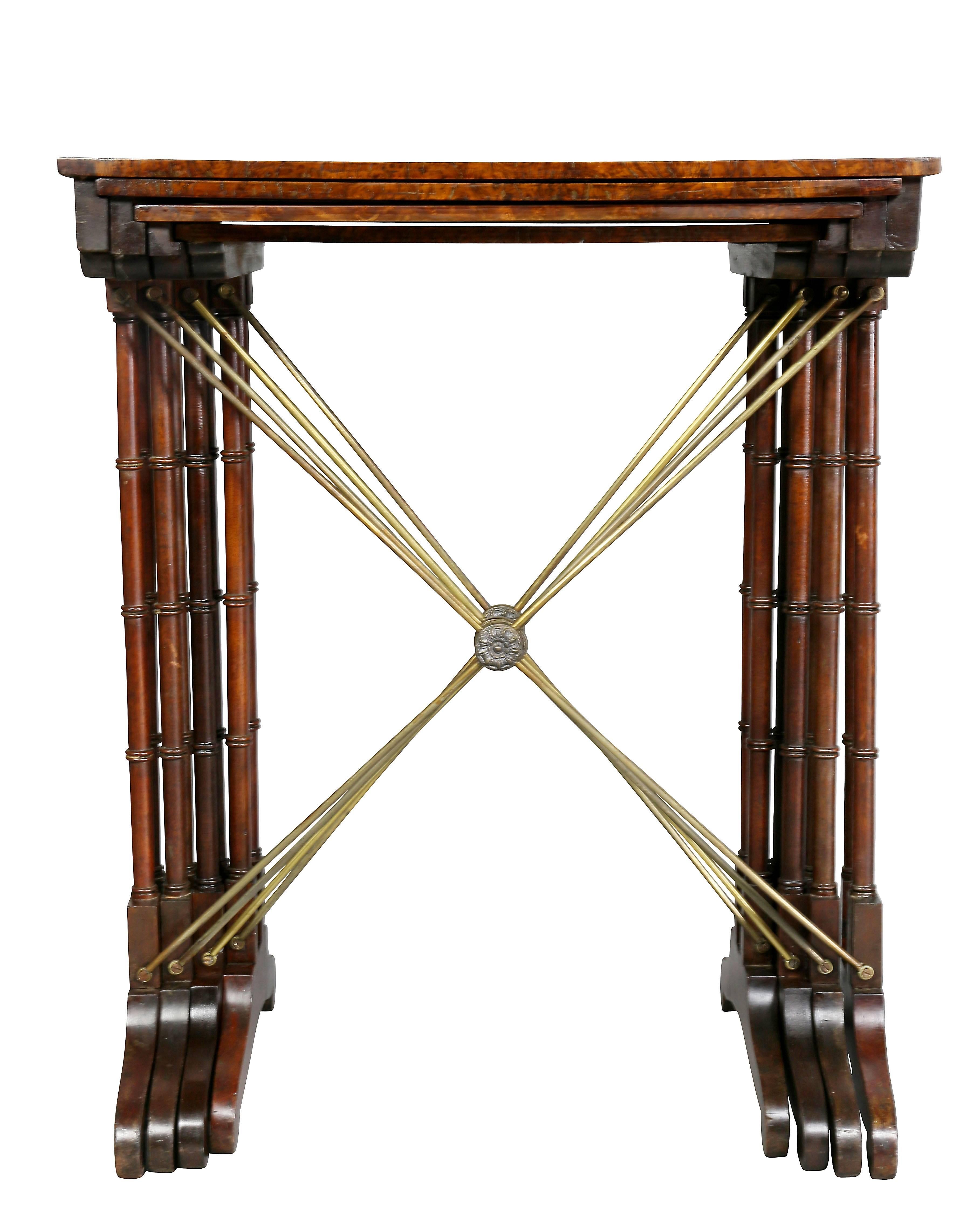 Set of Regency Mahogany and Burl Elm Quartetto Tables For Sale at 1stDibs