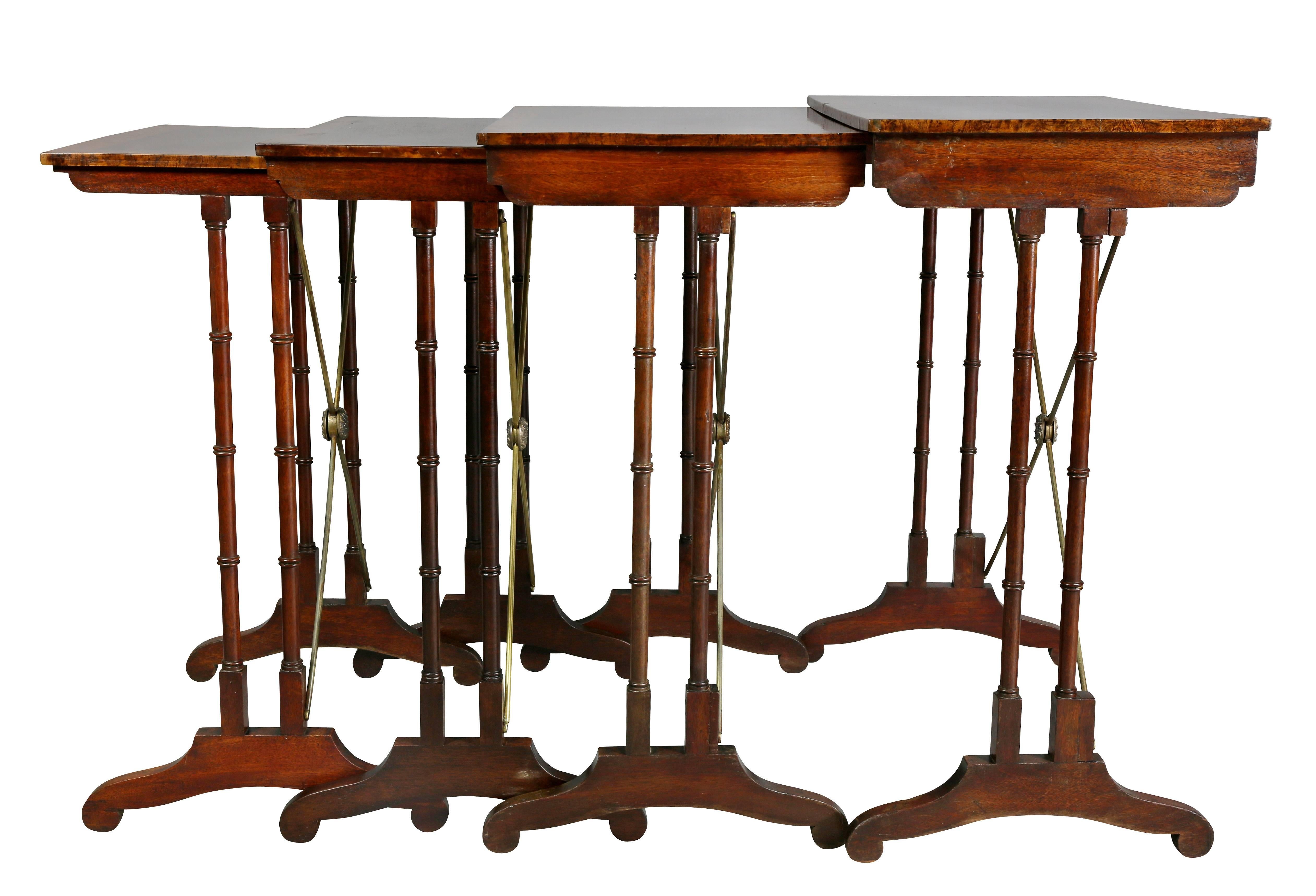Set of Regency Mahogany and Burl Elm Quartetto Tables For Sale at 1stDibs