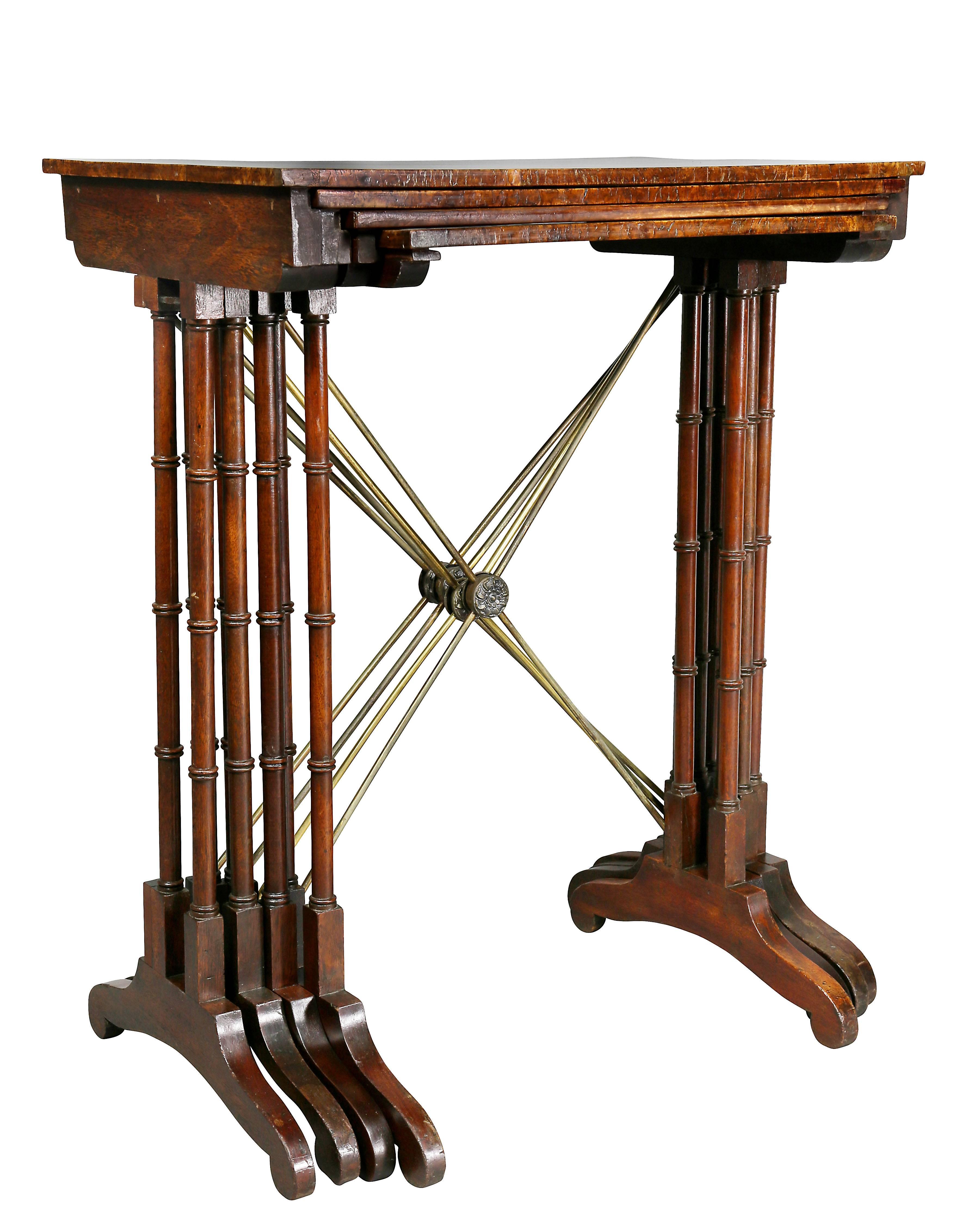Set of Regency Mahogany and Burl Elm Quartetto Tables For Sale at 1stDibs